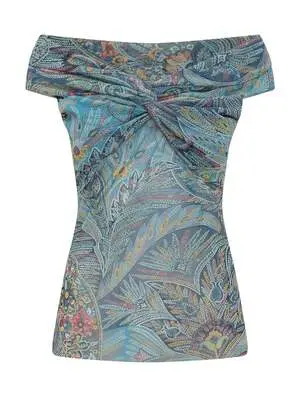 Etro Paisley Print Knot Detail Off-the-shoulder Top