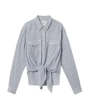MARANT ETOILE Striped Cotton Front Tie Shirt - Blue