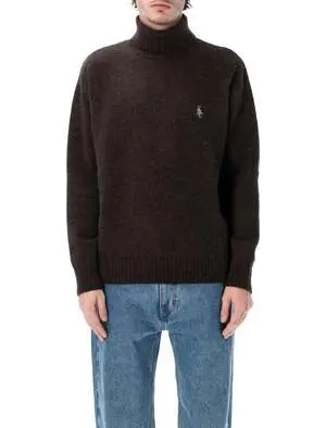 SPORTY & RICH Wool Turtleneck With Embroidered Logo - Brown