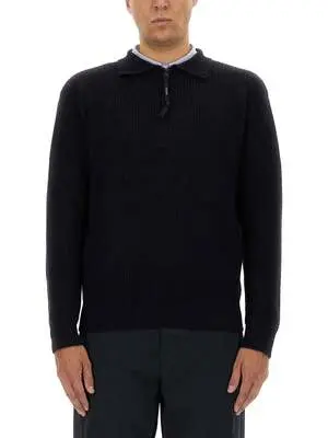 Aspesi Wool Knit Quarter Zip Sweater - Blue