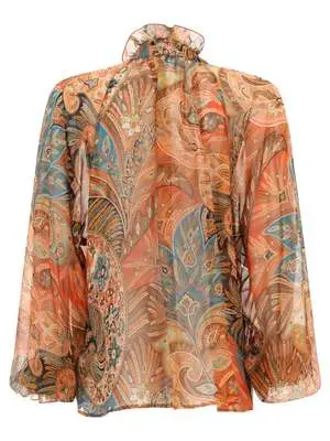 Etro Printed Silk Chiffon Blouse - Orange
