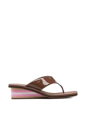 Chloé Toe-post Wedge Sandals With Embossed Logo - Marrone