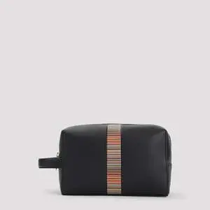 Paul Smith Signature Stripe Trim Leather Wash Bag - Black