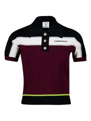 Casablanca Ribbed Knit Mini Button-down Top With Short Sleeves