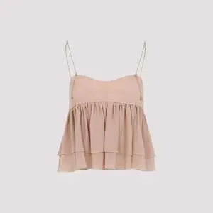 Chloé Sleeveless Ruffle Top In Silk Georgette - Pink