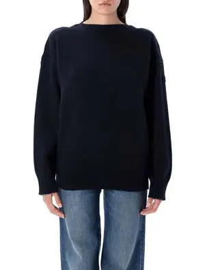 Chloé Wool & Cashmere Logo Patch Crew Neck Sweater - Blue