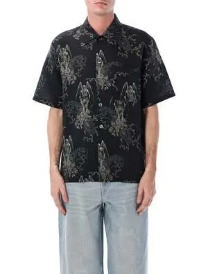 Our Legacy Every Shirt Shortsleeve Death Paisley Print Cotton Linen - Black