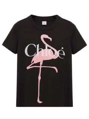 Chloé Cotton Flamingo Logo T-shirt - Black