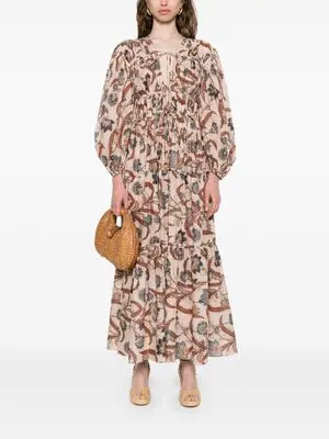 Zimmermann Printed Cotton Maxi Dress With Long Sleeves And Pockets
