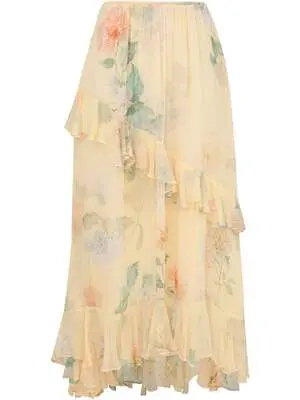 Zimmermann Asymmetrical Mini Skirt With Cascading Ruffles - Yellow