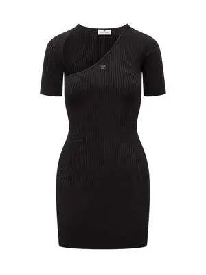 COURREGES Ribbed Knit Mini Dress With Asymmetrical Neckline - Black