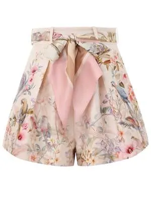 Zimmermann Rebellion Tuck Tie-detailed Printed Silk And Cotton-blend Shorts - Multicolour