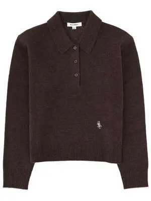 SPORTY & RICH Cashmere Blend Polo Shirt - Brown