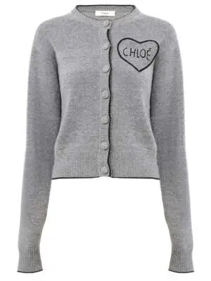Chloé Knit Cardigan With Fabric-covered Buttons - Grey