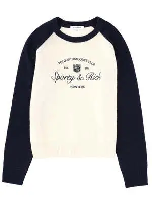 Sporty & Rich Raglan Sleeve Embroidered Crewneck Sweater - Multicolour