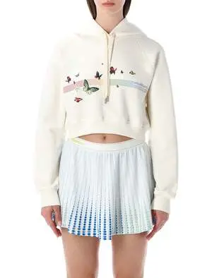Casablanca Cropped Butterfly Print Hoodie - Beige