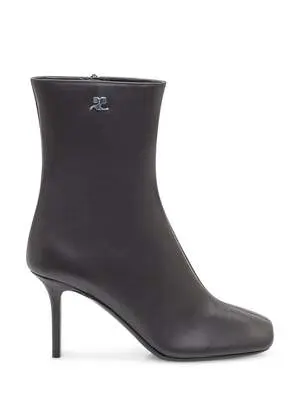 COURREGES Square Toe 80 Heeled Ankle Boots - Tapioca