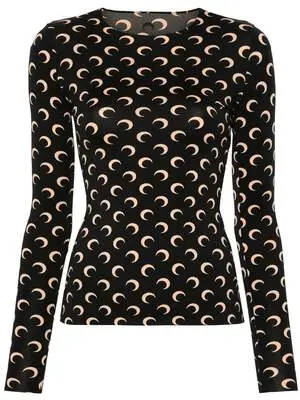 MARINE SERRE Reinforced Neckline Moon Print Cuffed Top - Nero