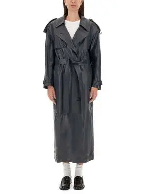 SALVATORE SANTORO Leather Trench Coat - Grey