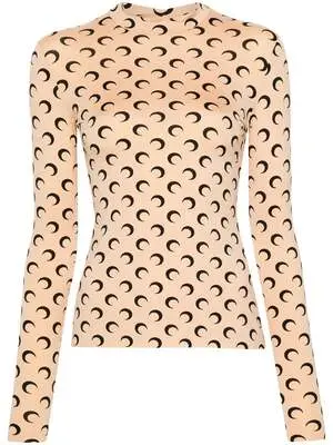 MARINE SERRE MARINE SERRE High Neck Moon Print Top Beige