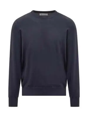Brunello Cucinelli Long Sleeve Crew Neck Cotton Pullover - Blu