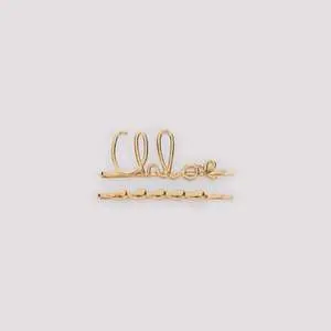 Chloé Brass Hair Clips With Logo Detail - Metallic