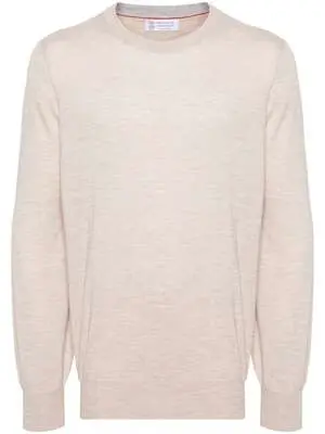Brunello Cucinelli Cashmere Blend Crew Neck Sweater - Beige