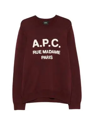 A.p.c. Contrast Embroidered Logo Crew Neck Sweater - Rosso