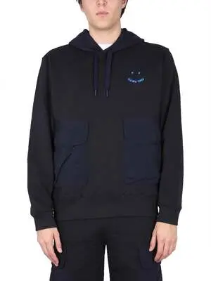 Paul Smith Happy Hoodie" With Drawstring Hood And Logo Print - Blue