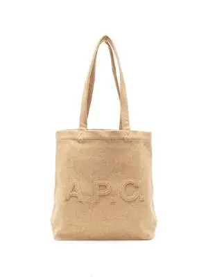 A.p.c. Wool Tote Handbag With Front Logo Patch And Internal Pocket - Beige