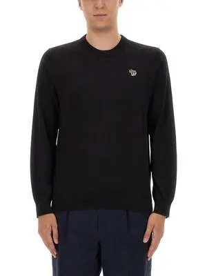 Paul Smith Zebra Patch Regular Fit Crew Neck Long Sleeve Shirt - Black