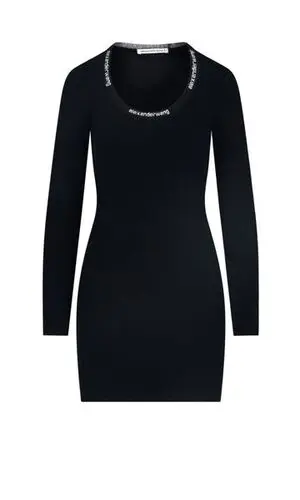 Alexander Wang Logo Jacquard Scoop Neck Bodycon Dress - Black