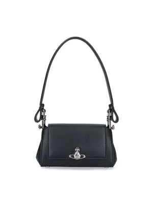 VIVIENNE WESTWOOD Pebbled Faux Leather Shoulder Bag With Top Handle And Orb Hardware