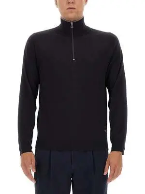 Paul Smith Quarter Zip Fine Knit Merino Wool Sweater - Blue