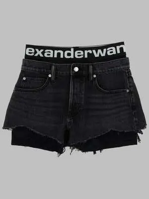 Alexander Wang Distressed Denim Shorts With Logo Waistband - Charcoal