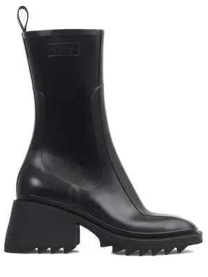 Chloé CHLOÉ Square Toe Rubber Boots With 50mm Block Heel Nero