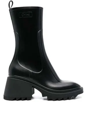 Chloé CHLOÉ Square Toe Rubber Boots With 50mm Block Heel Nero