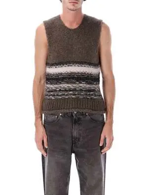 Our Legacy Sleeveless Knit Tank Top With Reverse Fair Isle Pattern - Blur