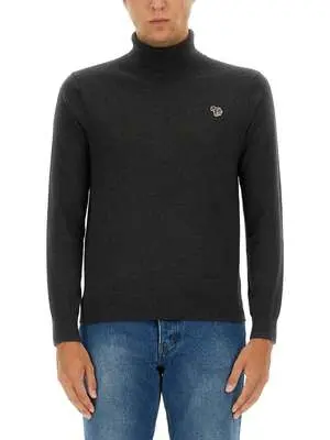 Paul Smith Slim Fit Zebra Patch Turtleneck - Charcoal