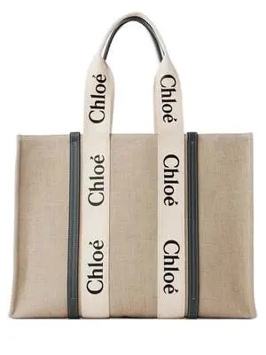 Chloé Spacious Linen Tote Bag 33 Cm Height, 45 Cm Width, 13 Cm Depth - Bianco