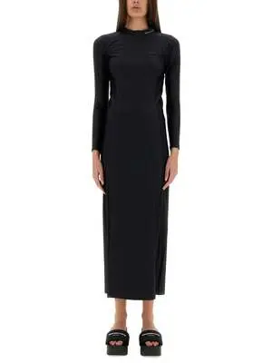Alexander Wang T Logo Printed Long Sleeve Midi Dress - Black
