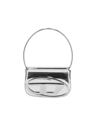 DIESEL® Metallic Croc Effect Logo Handheld Bag - Silver