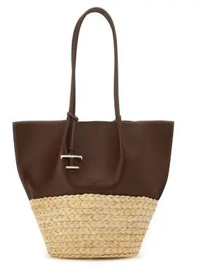 TOD`S Tod's Medium Shopping Bag In Straw And Leather - Brown