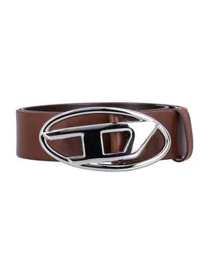 DIESEL® Classic Leather Belt With Oval Logo Buckle - Brown