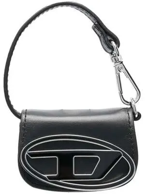 DIESEL® Mini Oval Leather Keychain With Handle - Black