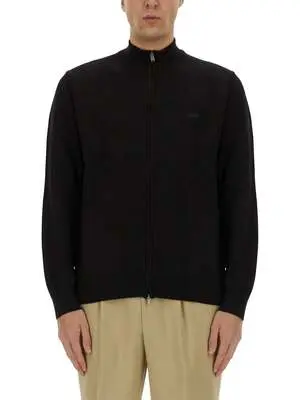 BOSS Zip-front Cotton Shirt - Black