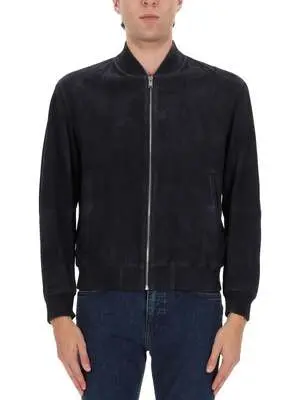 BOSS Leather Bomber Jacket - Blue