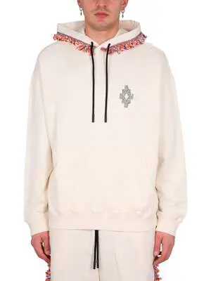 MARCELO BURLON COUNTY OF MILAN Cotton Fringed Hoodie - Powder