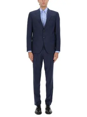 BOSS Regular-fit Suit In Micro-patterned Virgin Wool - Blue