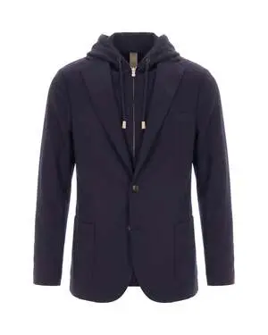 Eleventy ELEVENTY Hooded Blazer Jacket With Notched Lapels Blu